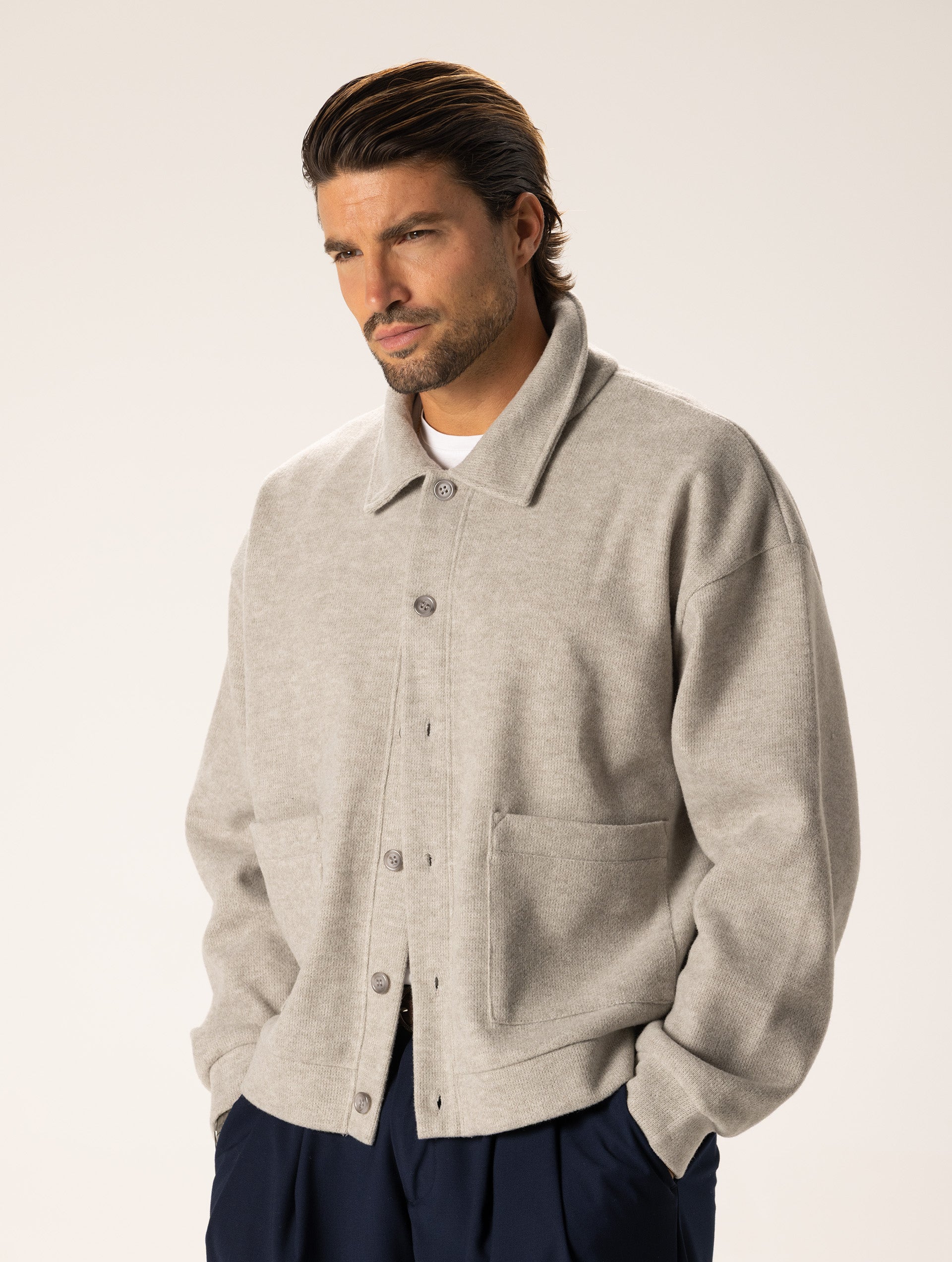 SABURO CARDIGAN IN GREIGE - Made in Italy | Nohow